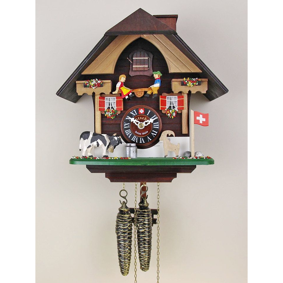 Loetscher - The Seesaw, The Cow And The Ibex Swiss Cuckoo Clock - Made — Time for a Clock