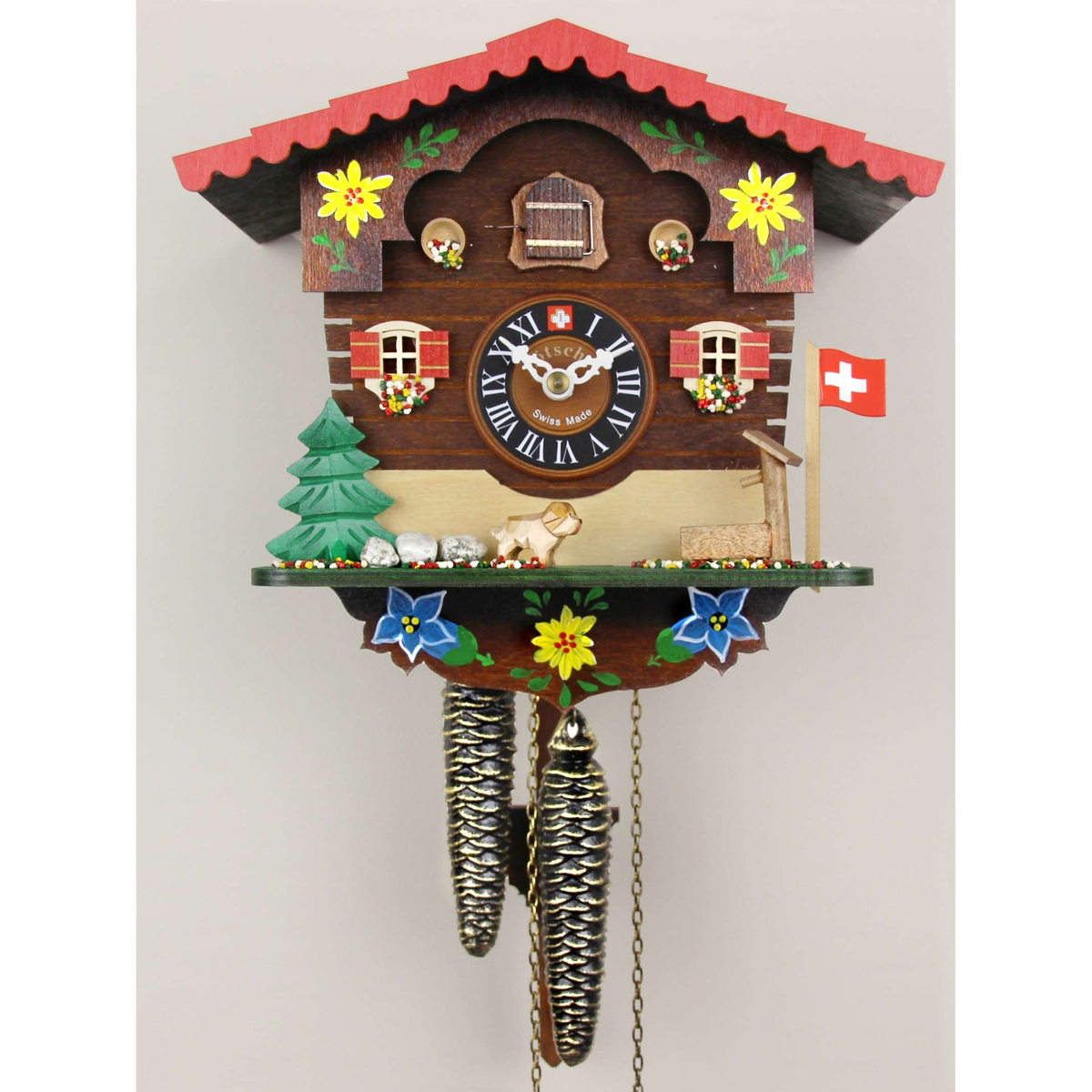 Loetscher- Alpine Flower Chalet Swiss Cuckoo Clock - Made in Switzerla ...