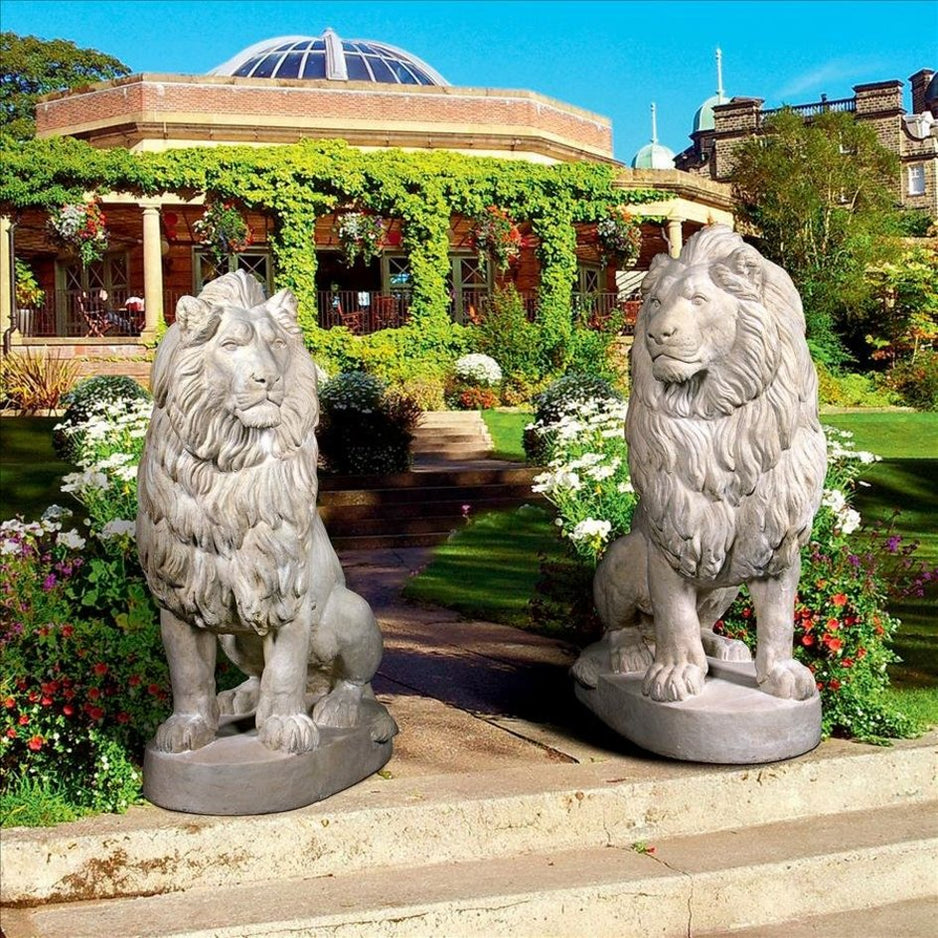 Design Toscano Stately Chateau Lion Sentinel Statues | Time For a Clock ...