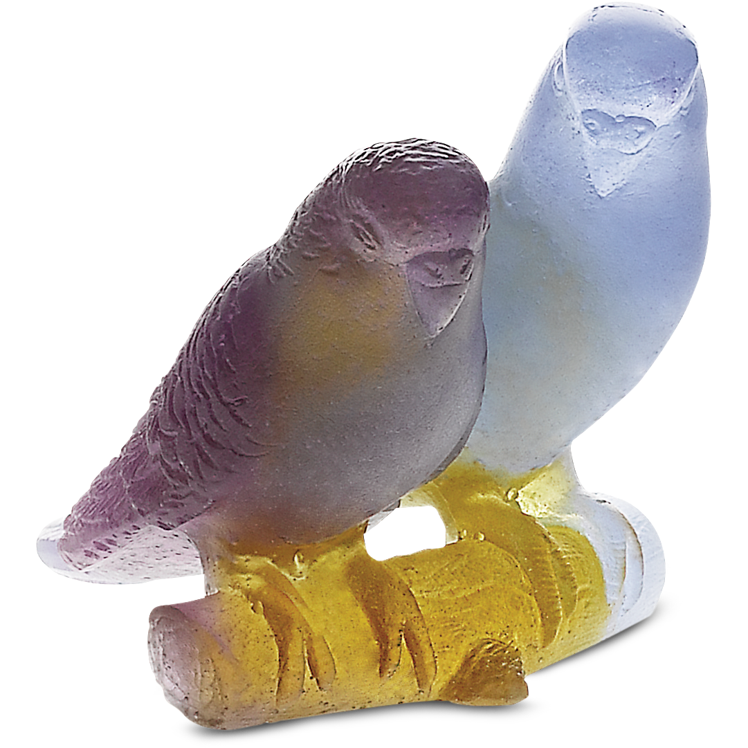 Daum - Crystal Amber Budgerigars Bird Couple | Time For a Clock — Time ...